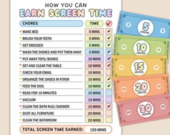 How You Can Earn Screen Time, Screen Time Checklist, Screen Time Bucks ...