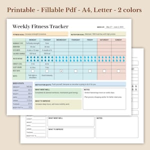 Weekly Fitness Tracker, Printable Wellness Log, Fillable Pdf, Daily ...
