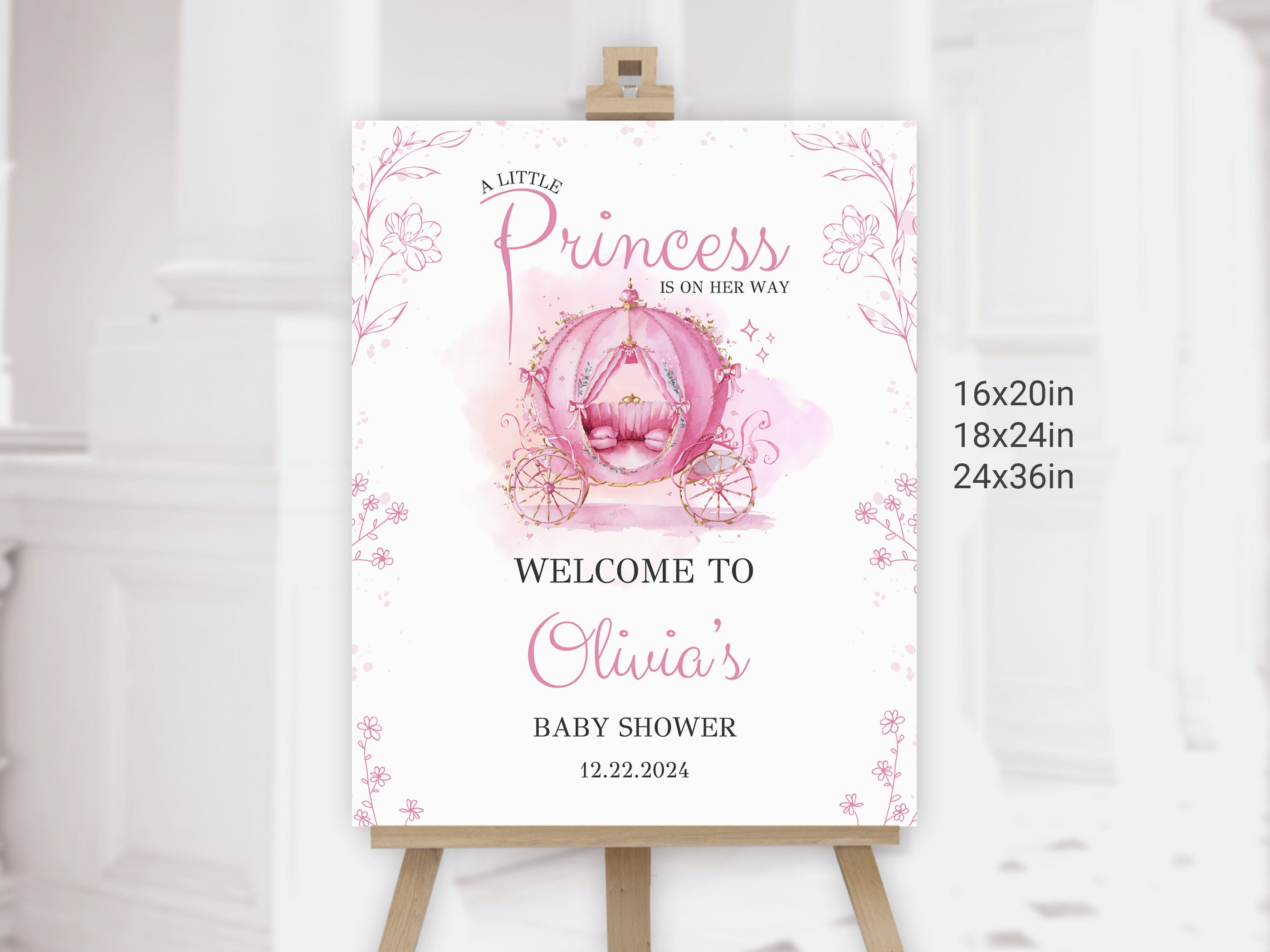 Princess Baby Shower Welcome Sign, Editable Pink Princess Carriage ...