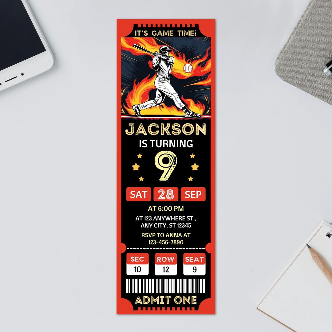 Baseball Ticket Template, Editable Baseball Invitation, Baseball ...