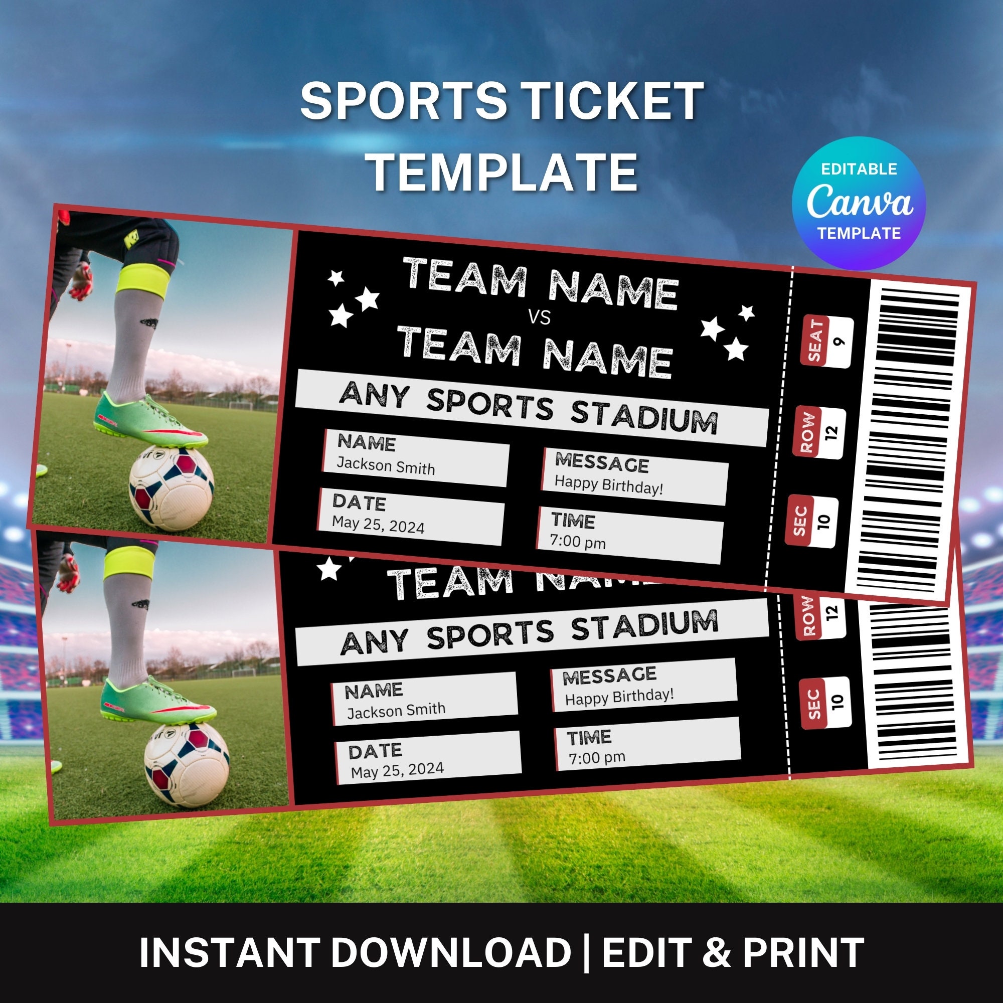 Editable Ticket Template, Basketball Ticket, Football Game Ticket ...