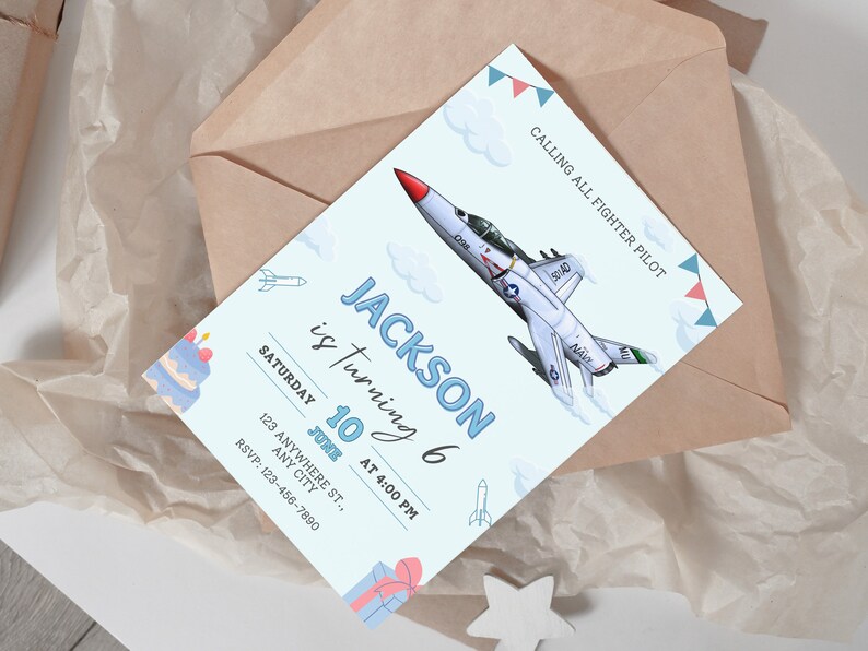 Editable Fighter Pilot Birthday Invitation, Fighter Jet Invitation ...