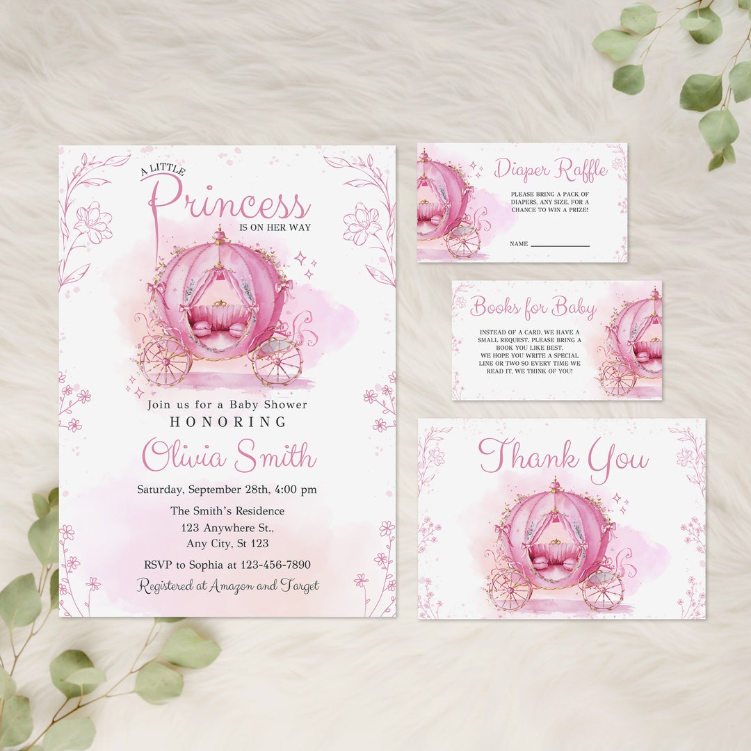 Princess Baby Shower Invitation Bundle, Princess Carriage Shower ...