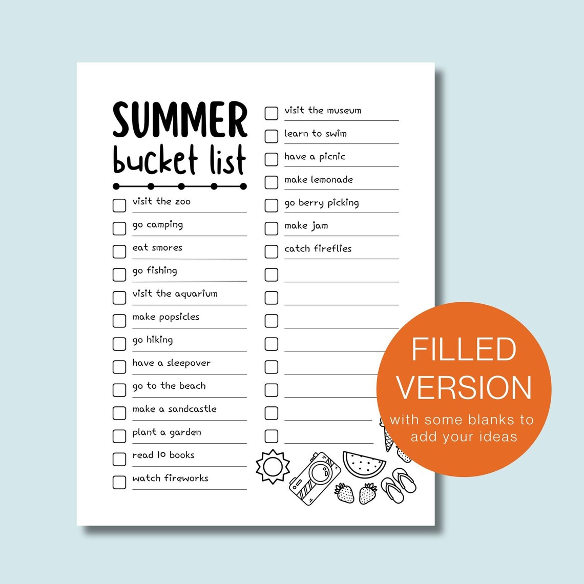 Summer Bucket List Printable | Summer Break Fun To-do List | Summer ...