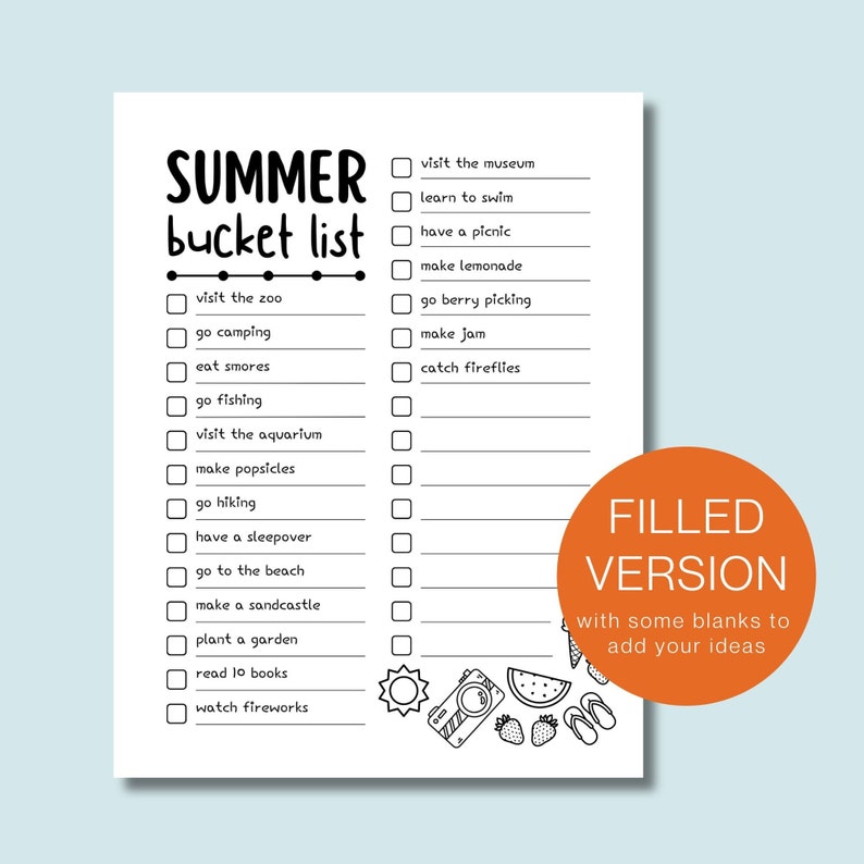 Summer Bucket List Printable | Summer Break Fun To-do List | Summer ...