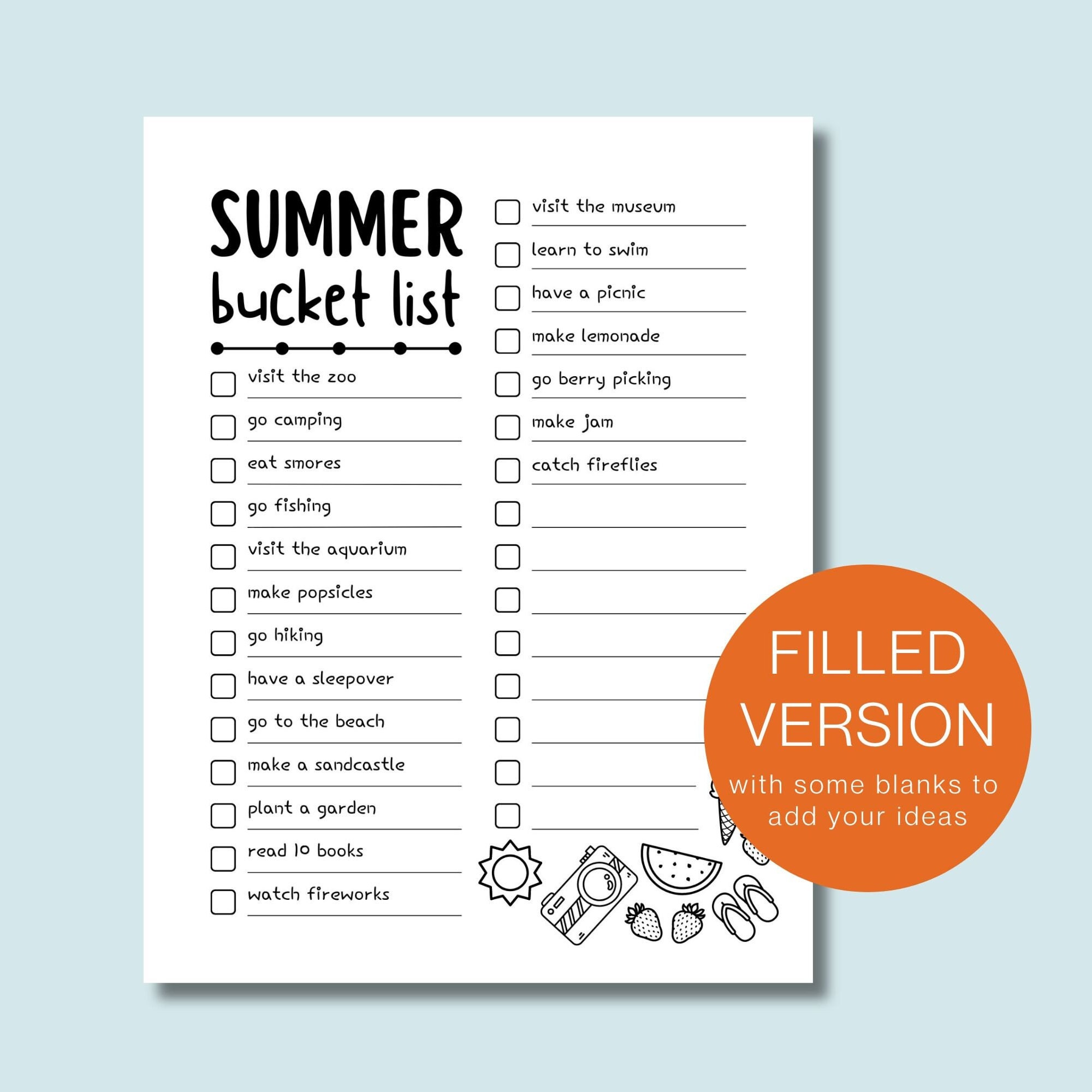 Summer Bucket List Printable | Summer Break Fun To-do List | Summer ...