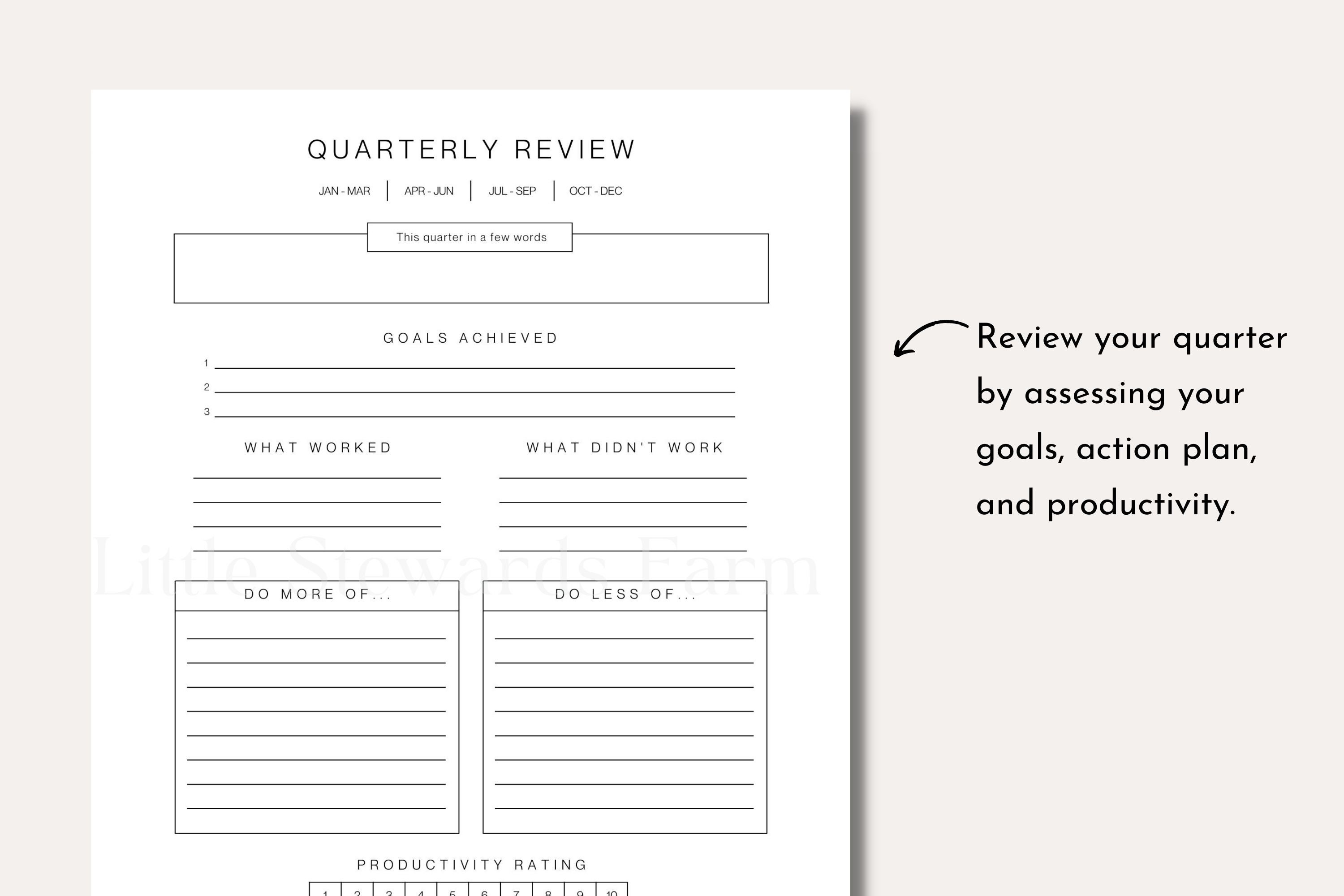 Quarterly Goal Planner | Action, Review, Habit Tracker (digital ...