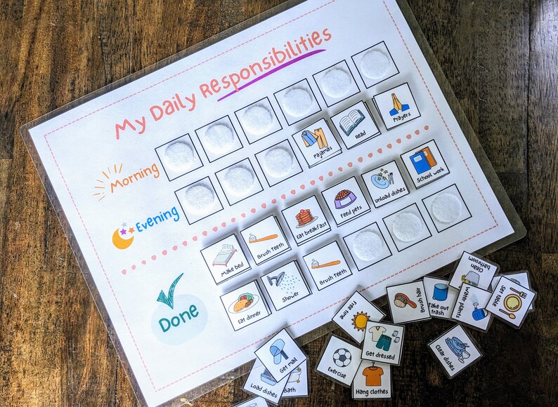 Kids Daily Chore Chart Bundle Daily Responsibilities Morning/afternoon ...