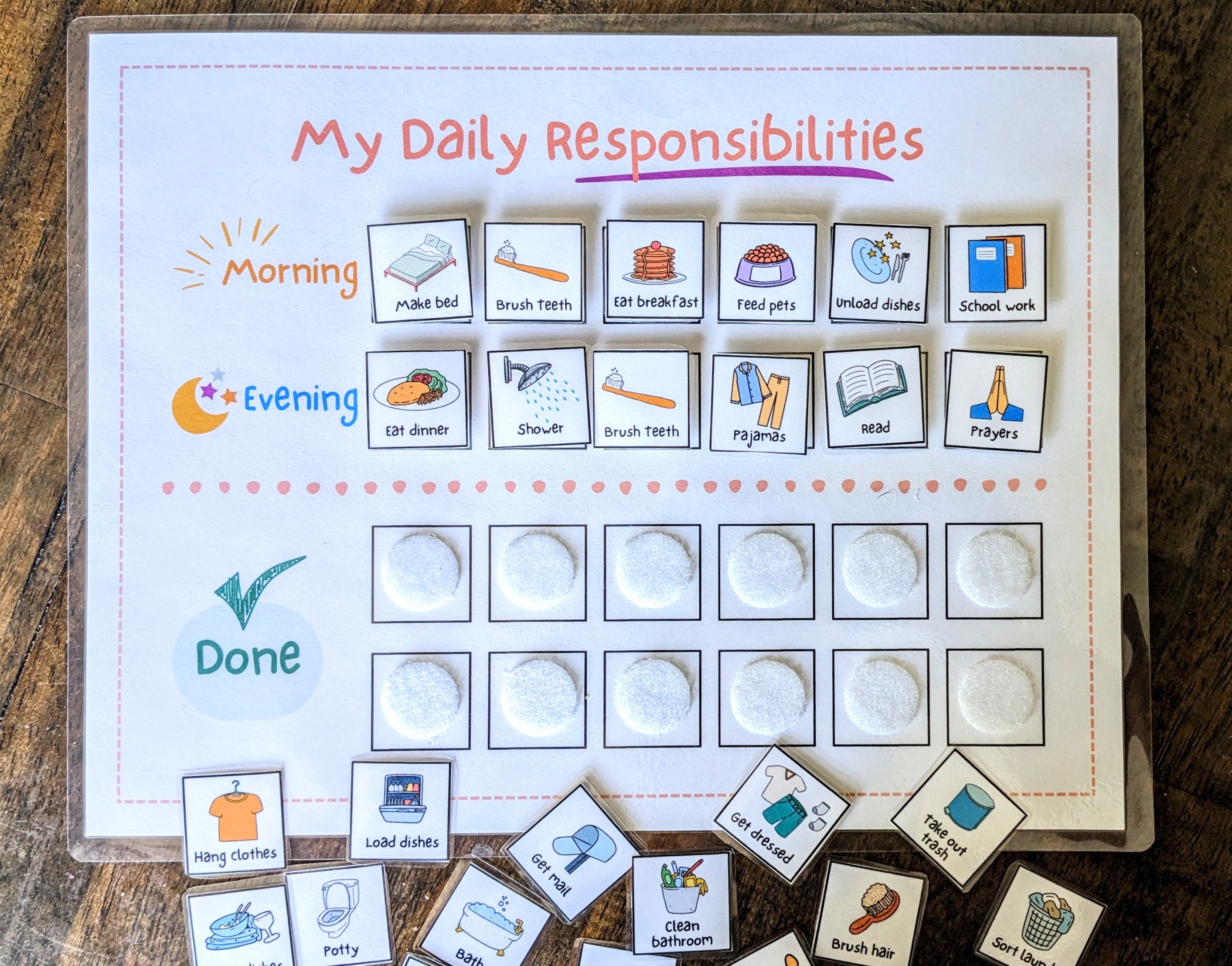 Kids Daily Chore Chart Bundle Daily Responsibilities Morning/afternoon ...
