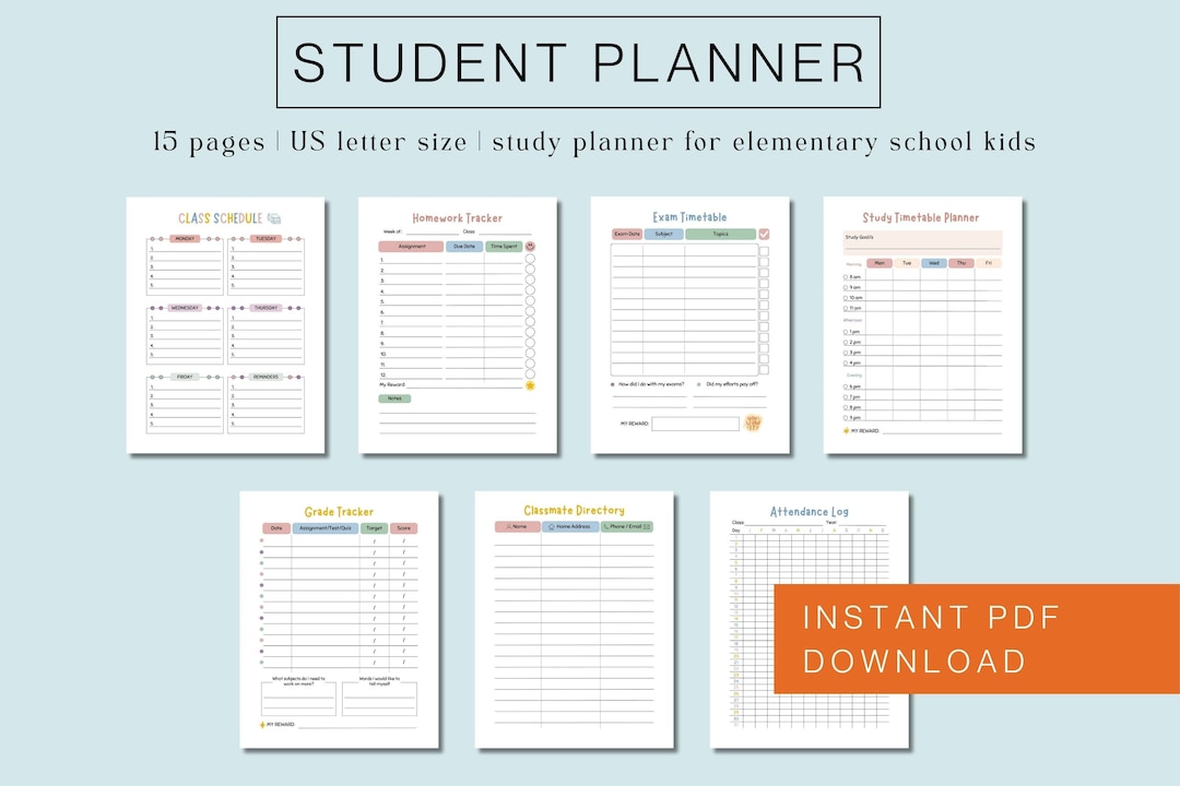 Kids Student Planner Printable | Elementary School Schedule (digital ...