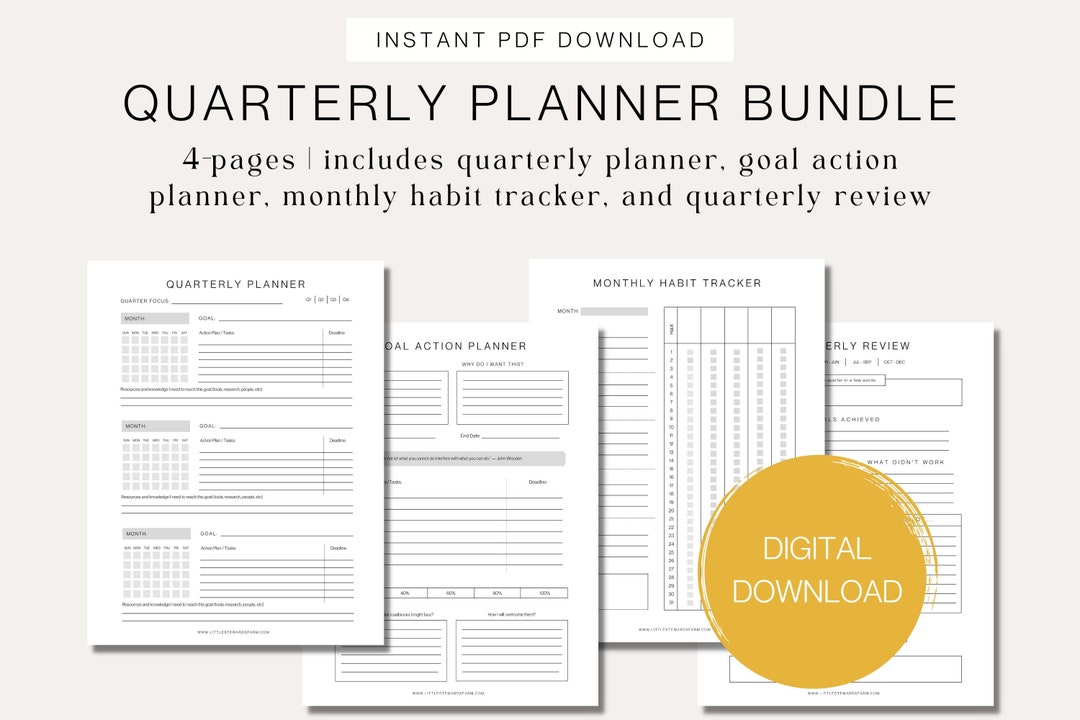 Quarterly Goal Planner | Action, Review, Habit Tracker (digital ...