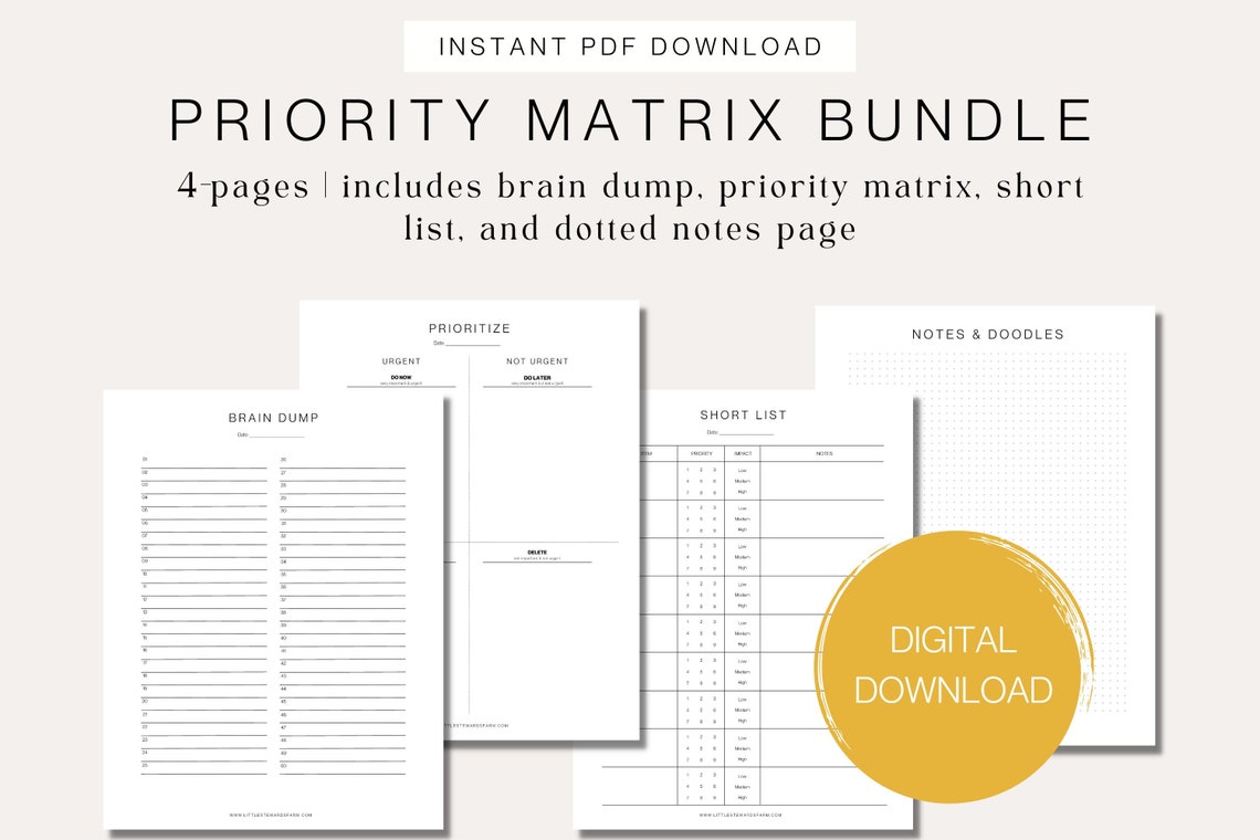 Brain Dump & Priority Matrix Bundle | Action Plan | Thought Organizer ...