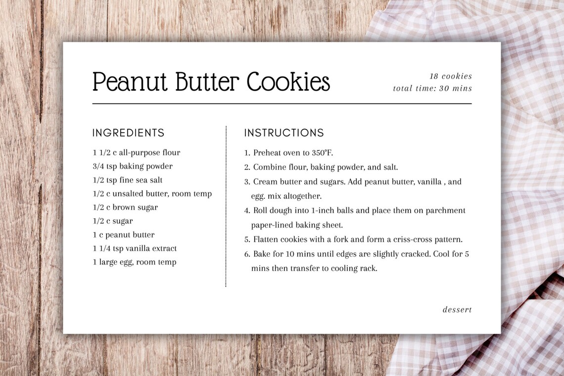 Simple Recipe Card | Editable Recipe Card Template | Minimalist Recipe ...