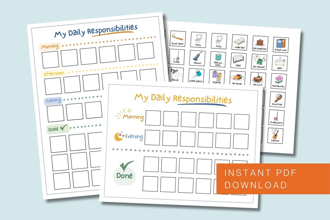Kids Daily Chore Chart Bundle | Daily Responsibilities | Morning ...