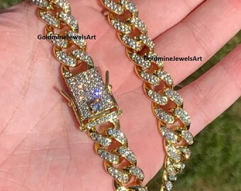 22mm Miami Cuban Link Chain Vvs Moissanite Diamond Stubbed 925 Sterling ...
