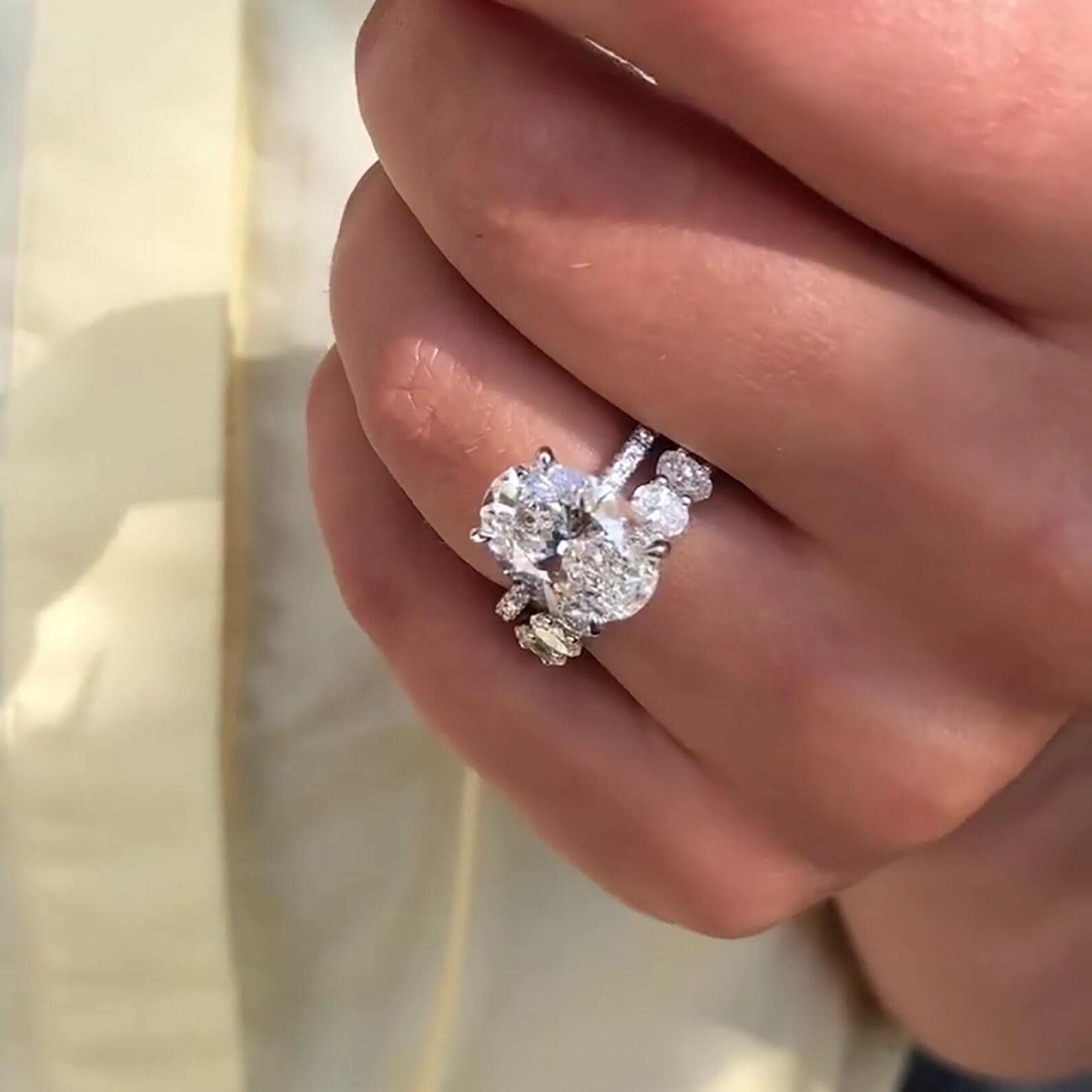 Oval Cut Engagement Ring Set Solid 14k White Gold Oval Moissanite ...