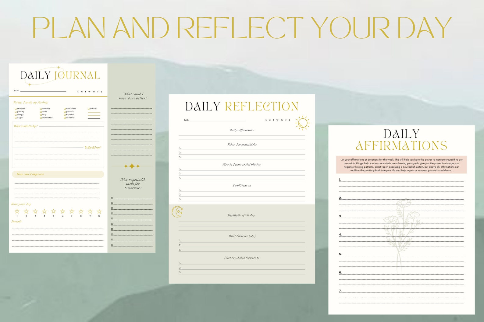 PRINTABLE Daily Journal Daily Reflection Daily Affirmations Self-care ...