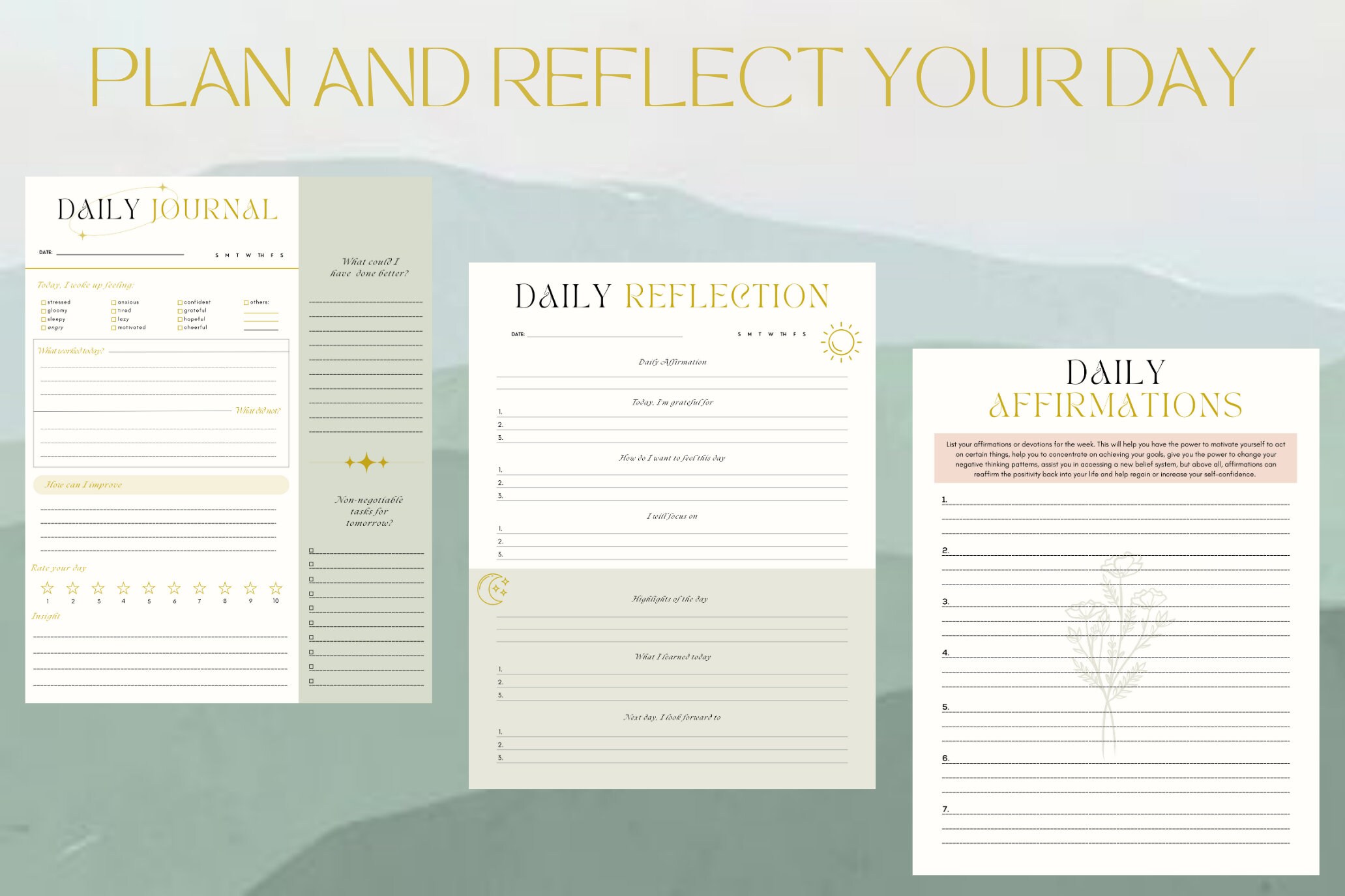 PRINTABLE Daily Journal Daily Reflection Daily Affirmations Self-care ...