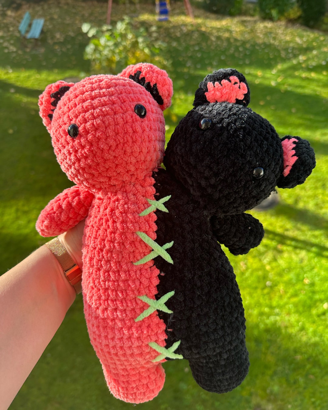 Two-headed Bear, Pink, Black, Homemade, Handmade, Gift, Christmas ...