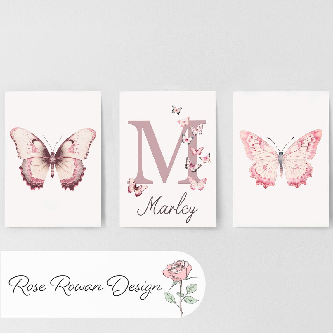 Personalised Pink Butterflies Set of 3 Nursery Wall Art for Baby Girls ...