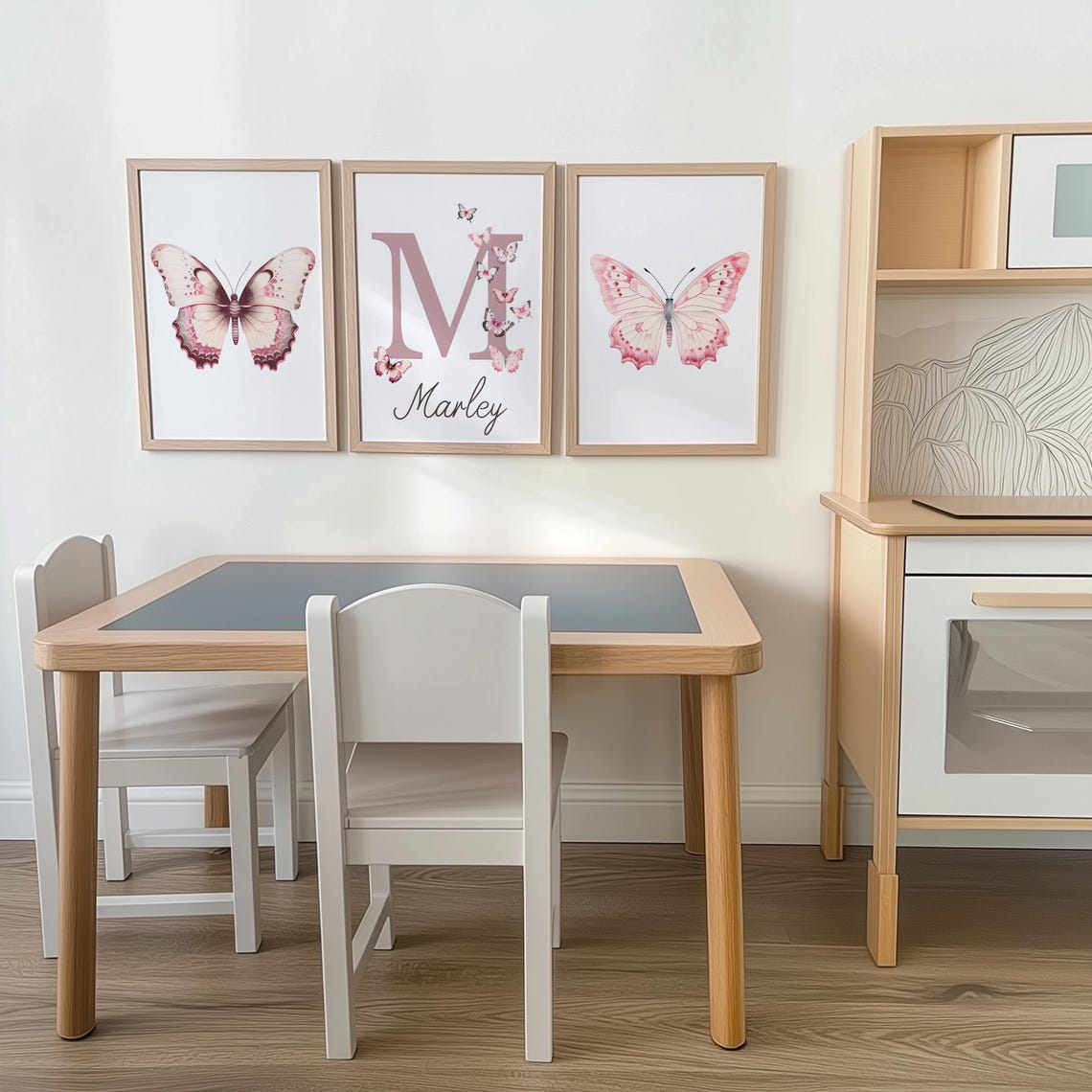 Personalised Pink Butterflies Set of 3 Nursery Wall Art for Baby Girls ...