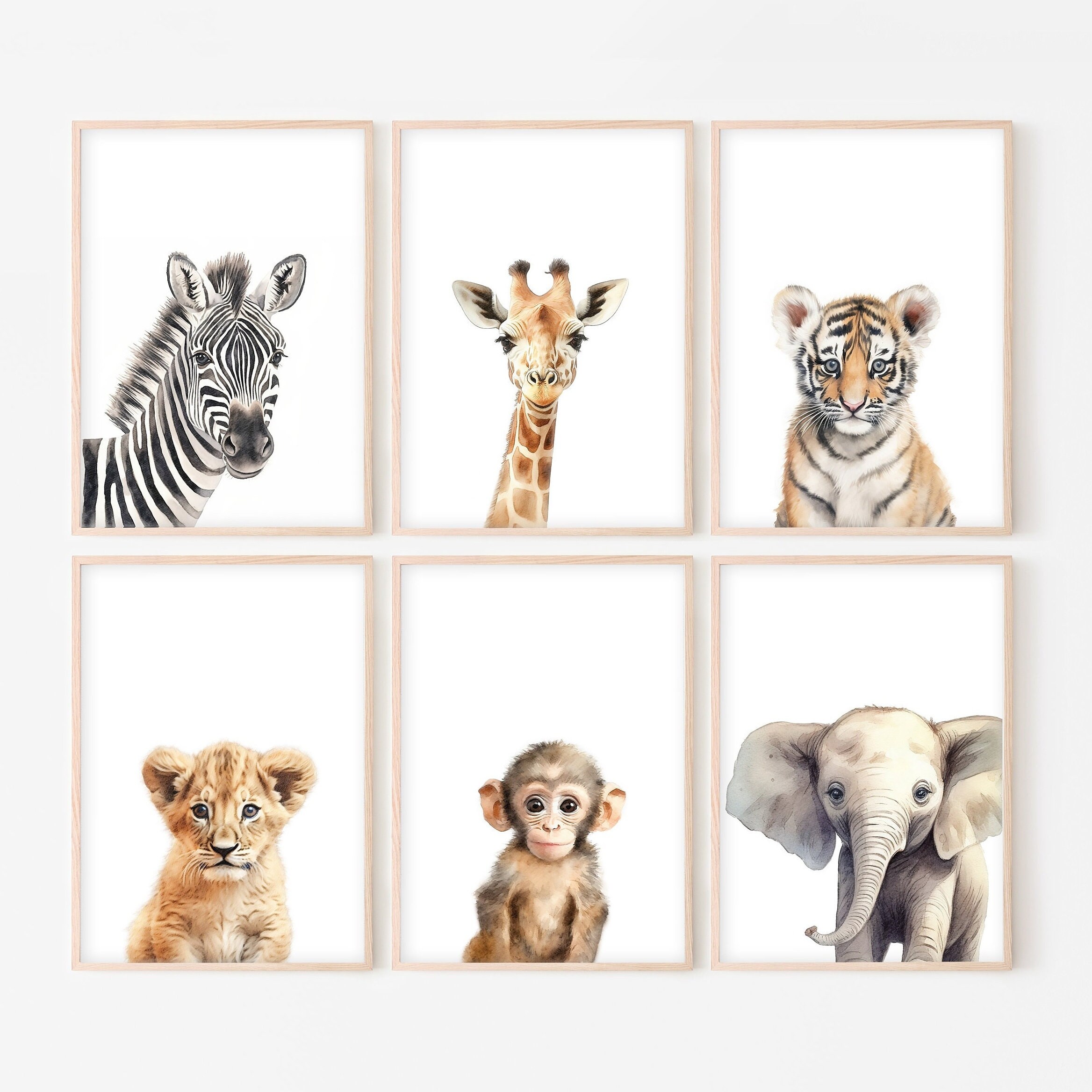 Safari Animal Prints for Nursery Set of 6 Watercolour Safari - Etsy