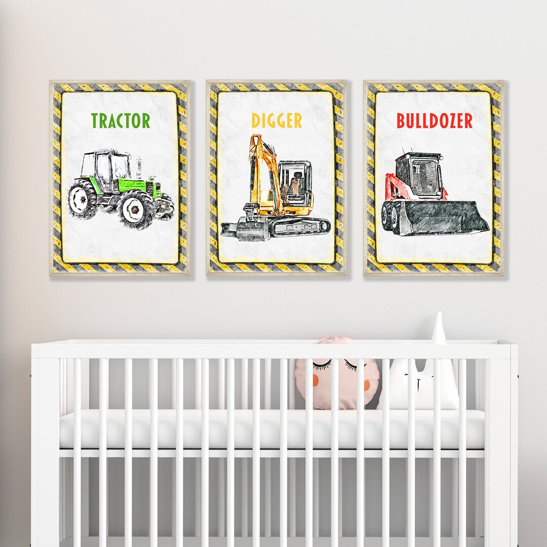 Nursery Tractor Digger Bulldozer Wall Art Print, Nursey Bedroom ...
