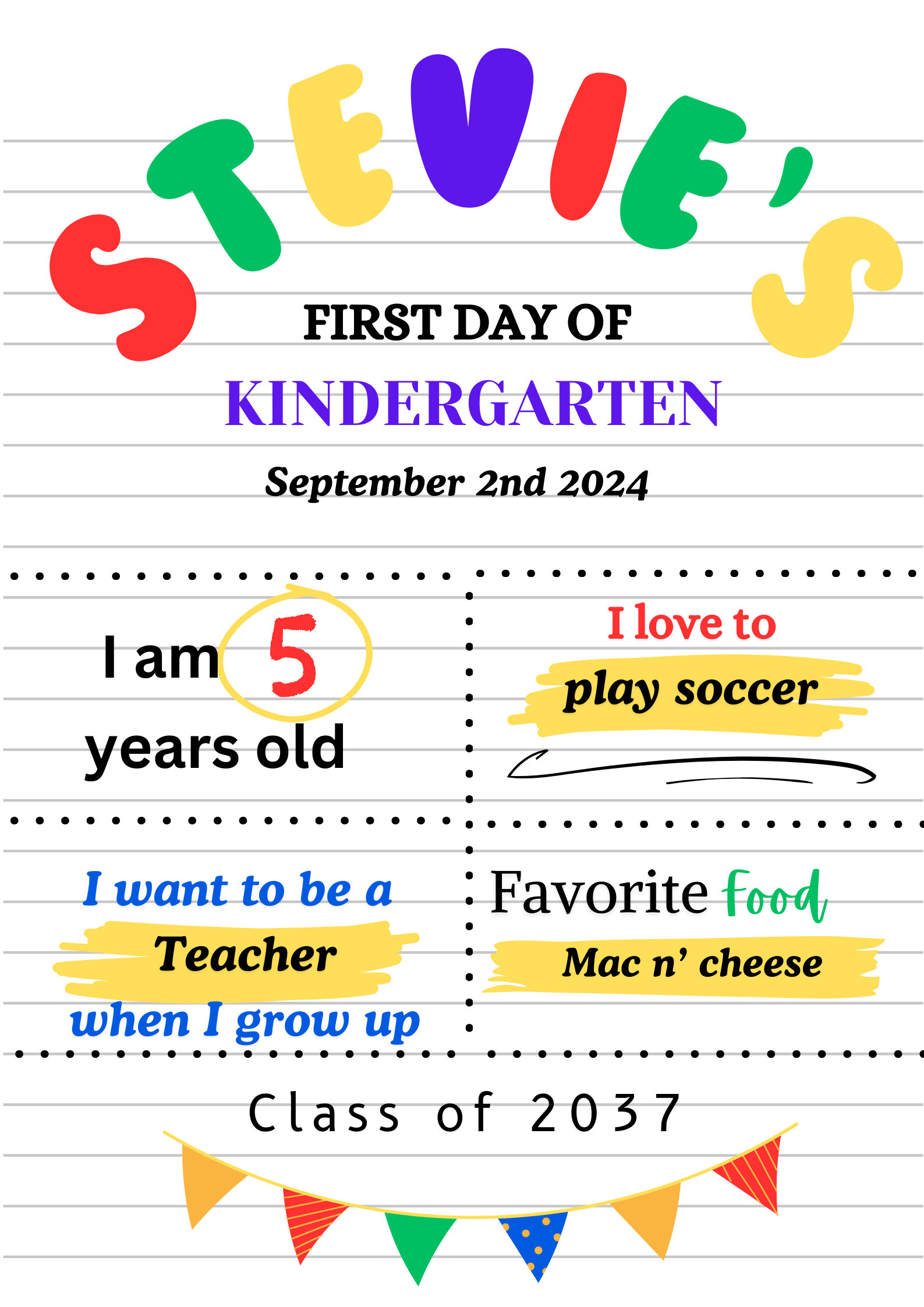 First Day of Kindergarten Custom Download PDF, PNG, JPG - Etsy