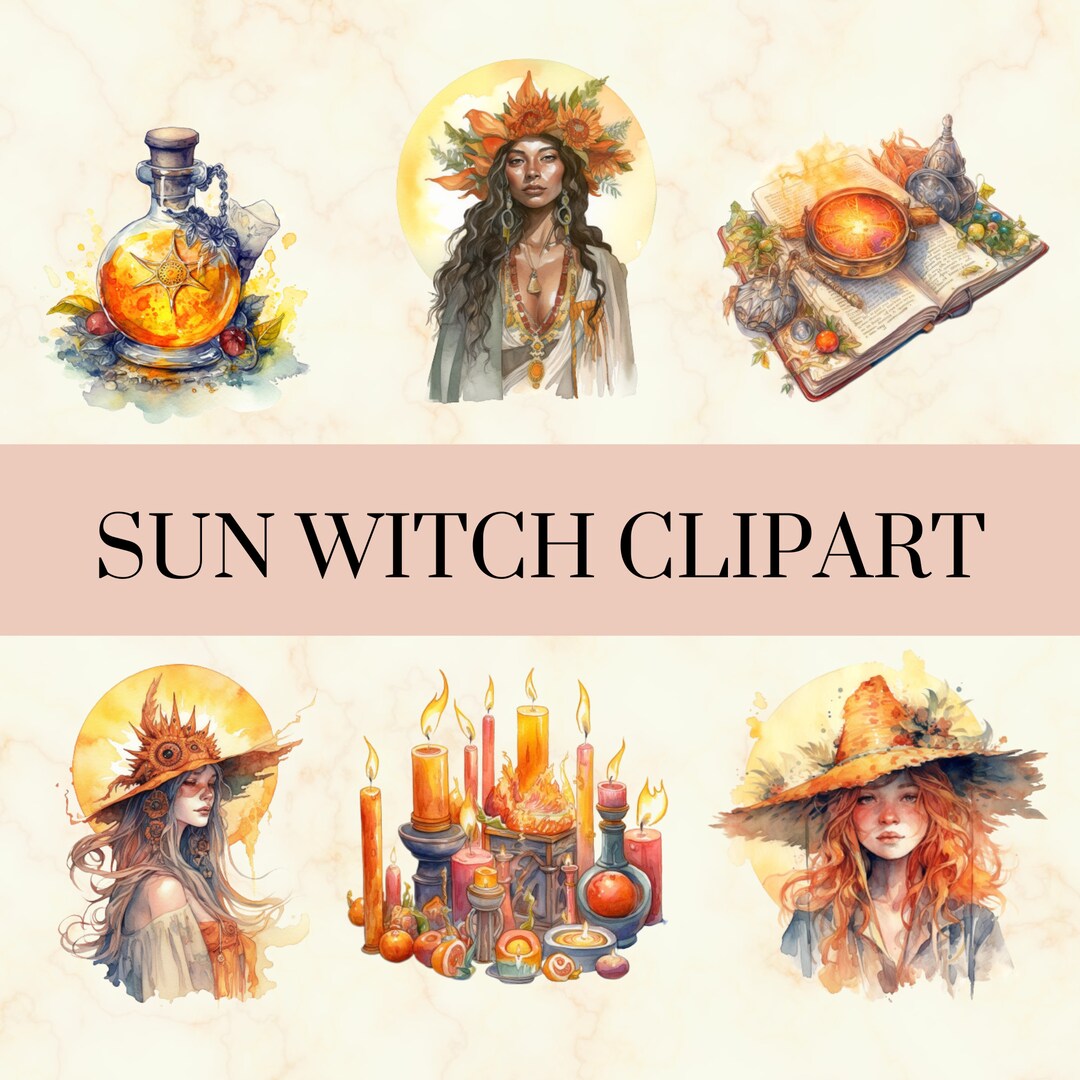 45 PNG Watercolor Sun Witch Clipart - Bright Sunshine Witchy PNG Set ...