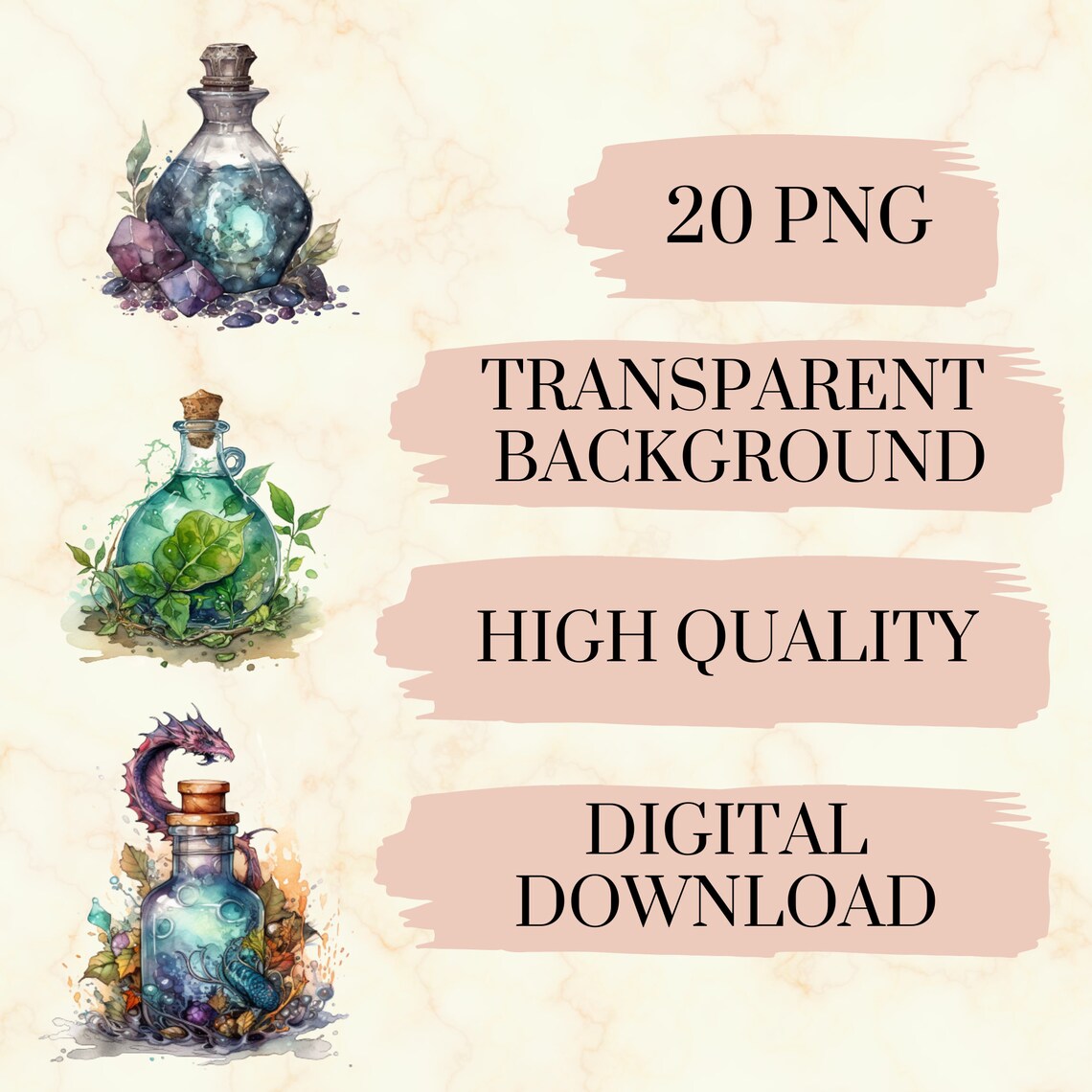 20 PNG Magic Potions Clipart Potion PNG Set Colorful - Etsy