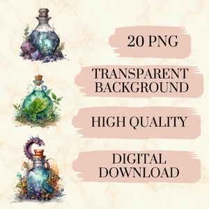20 PNG Magic Potions Clipart - Potion PNG Set, Colorful Magical Potion ...