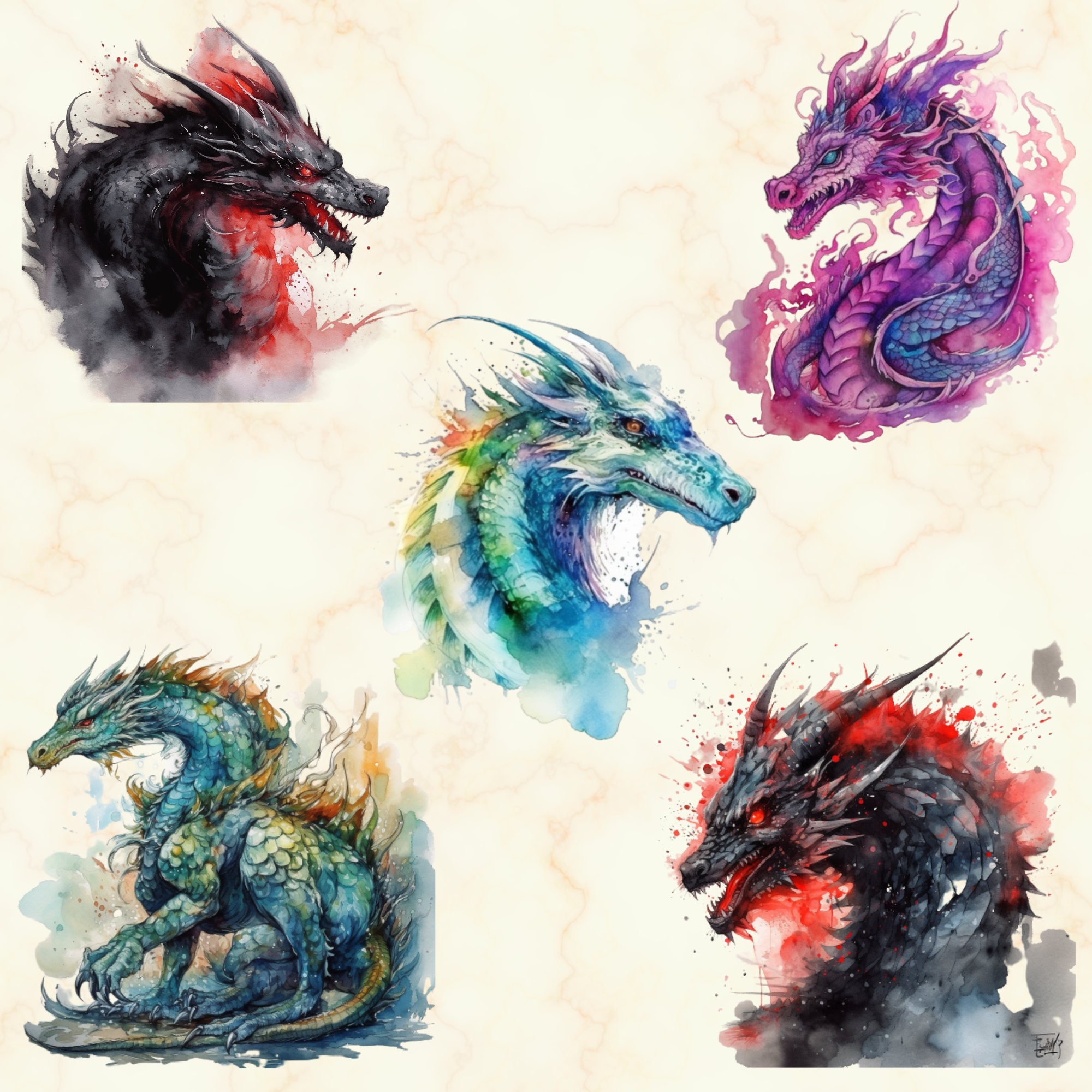 Buy 20 PNG Dragons Clipart Dragon PNG Set Colorful Dragons Art Online ...