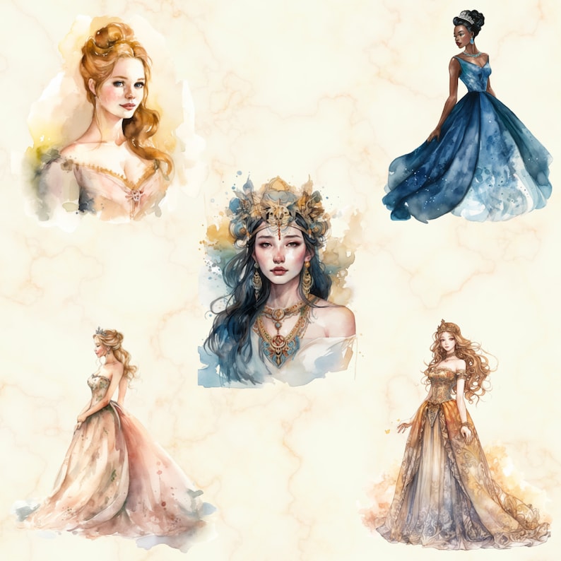 20 PNG Princesses Clipart Princess PNG Set, Pretty Colorful Diverse ...