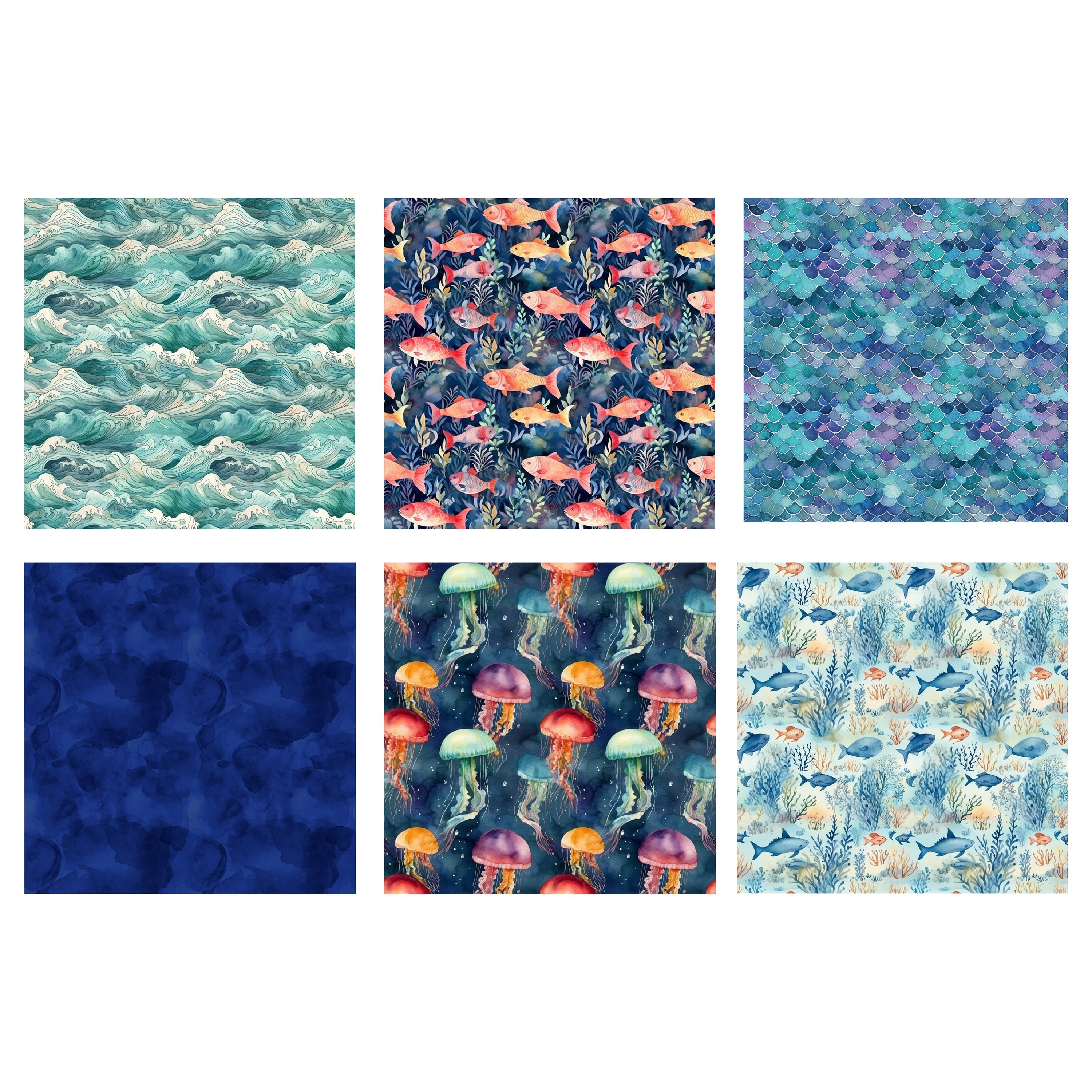 Ocean Beauty Seamless Digital Paper - Seamless Deep Sea Watercolor ...