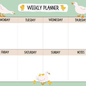 Cute Duck Open Printable Weekly Planner, Digital Download Planner Page ...