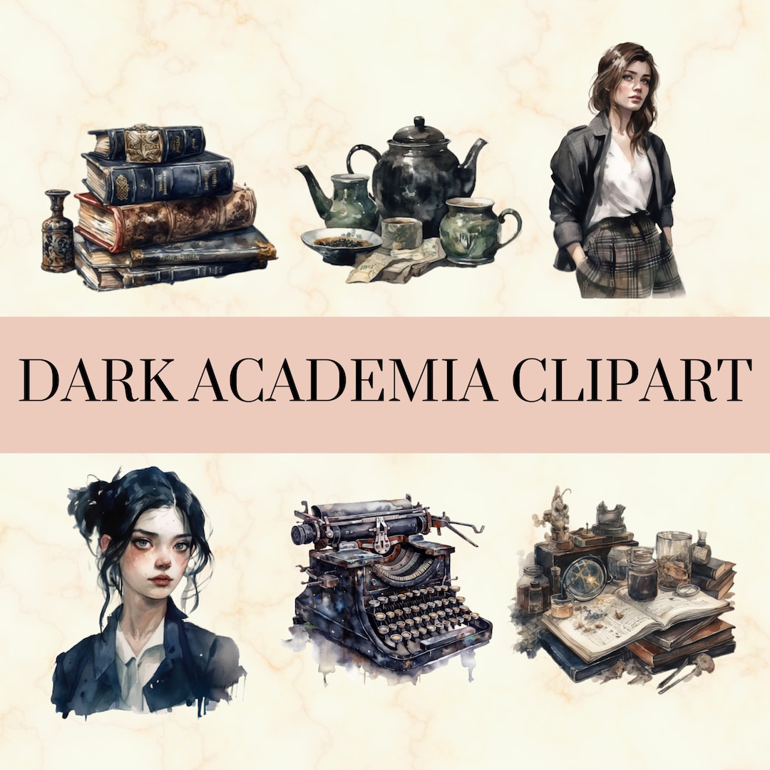 36 PNG Watercolor Dark Academia Clipart - Pretty Black Gothic College ...