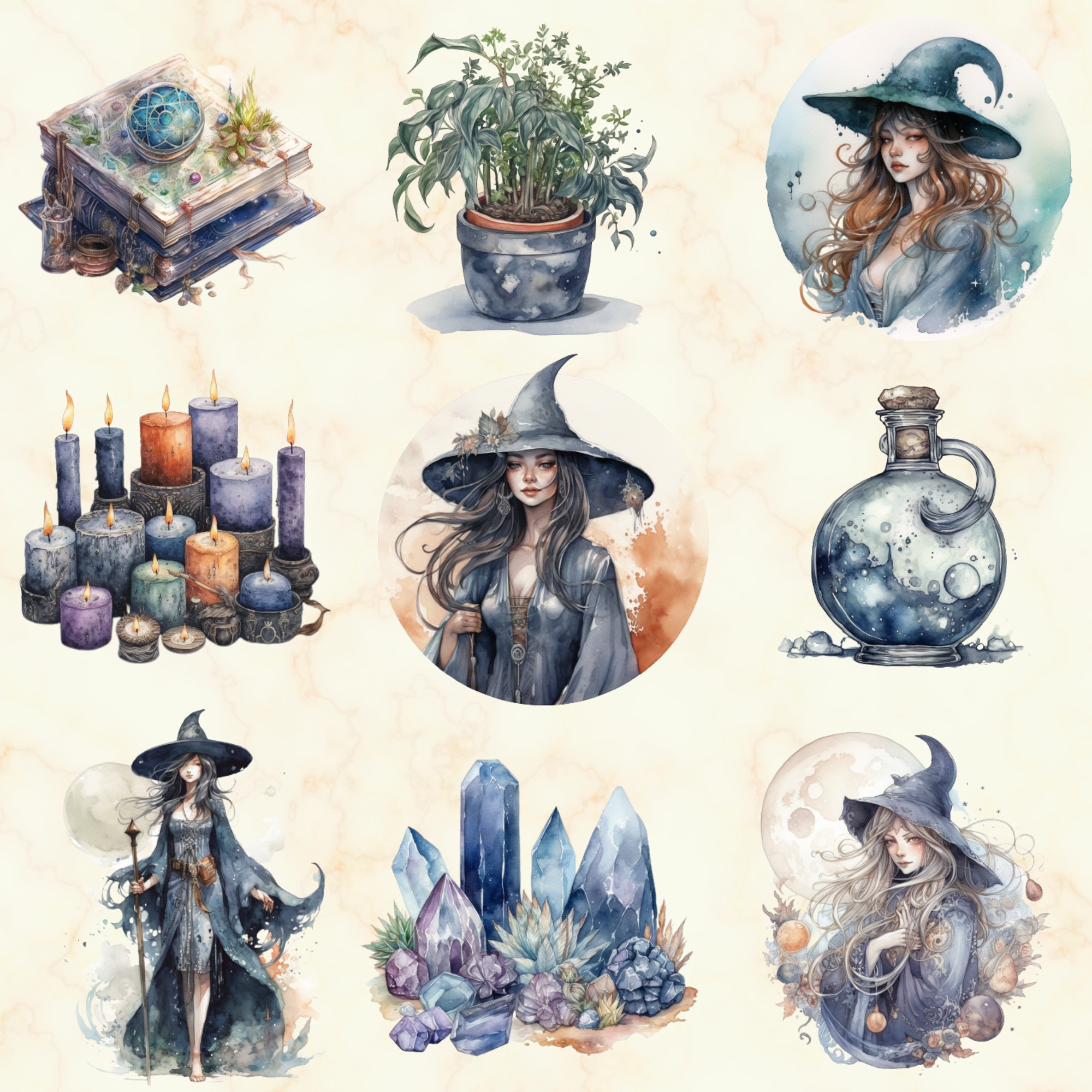 45 PNG Watercolor Moon Witch Clipart Mystic Moon Witchy PNG - Etsy
