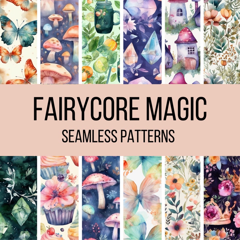 Fairycore Magic Seamless Digital Paper - Seamless Fairytale Watercolor ...