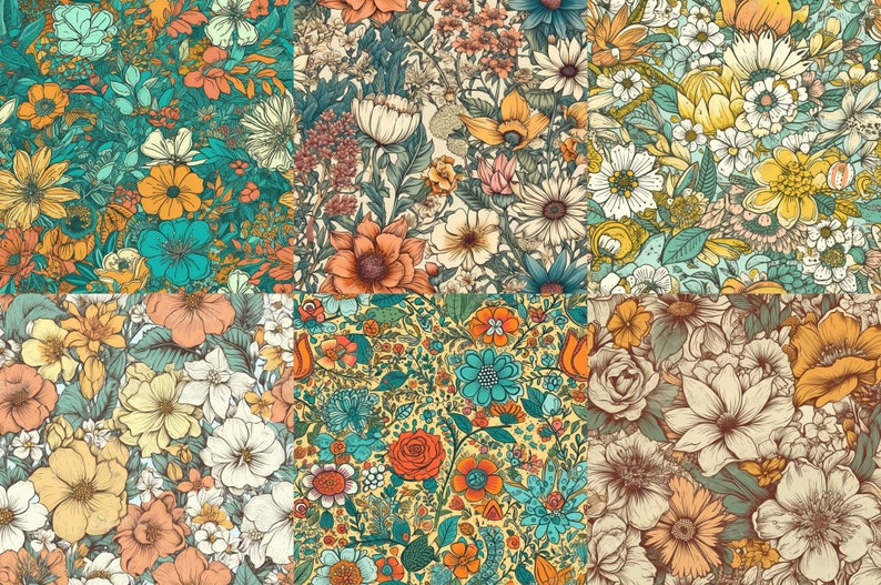 Spring Florals Digital Paper - Seamless, Floral Watercolor Patterns, 12 ...