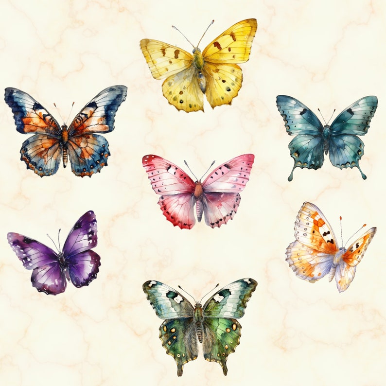 21 Butterflies Watercolor Clipart - Pretty Butterfly PNG Set, Dreamy ...