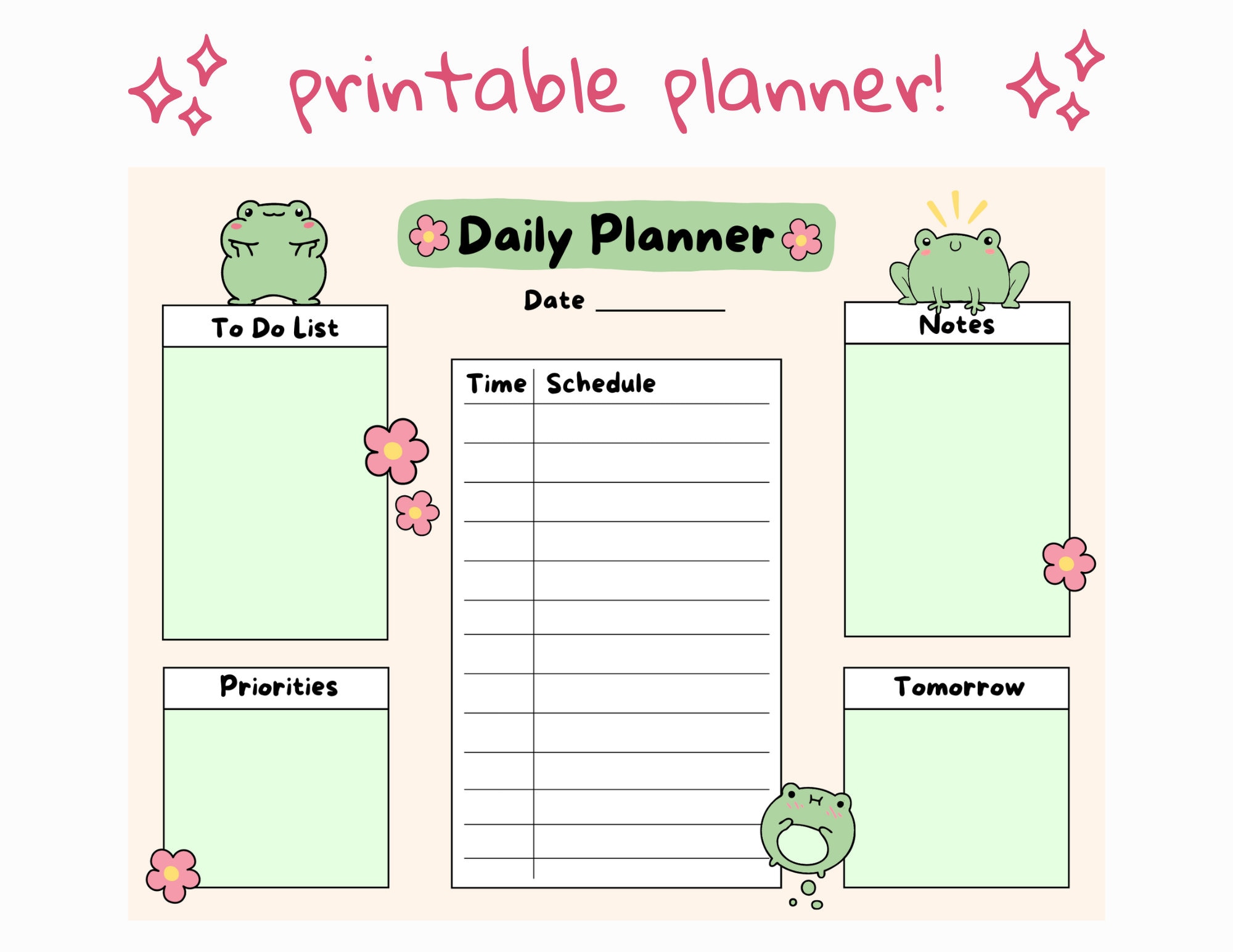 Cute Frog Open Printable Daily Planner, Digital Download Planner Page ...