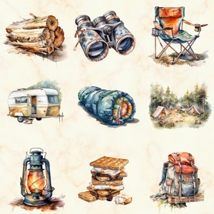 36 Camping Watercolor Clipart - Summer Camping PNG Set, Hiking PNG ...