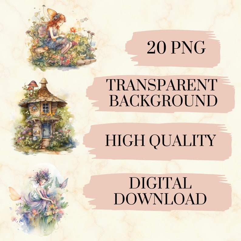 20 PNG Watercolor Fairy Garden Clipart - Fairy Garden PNG Set, Cute ...