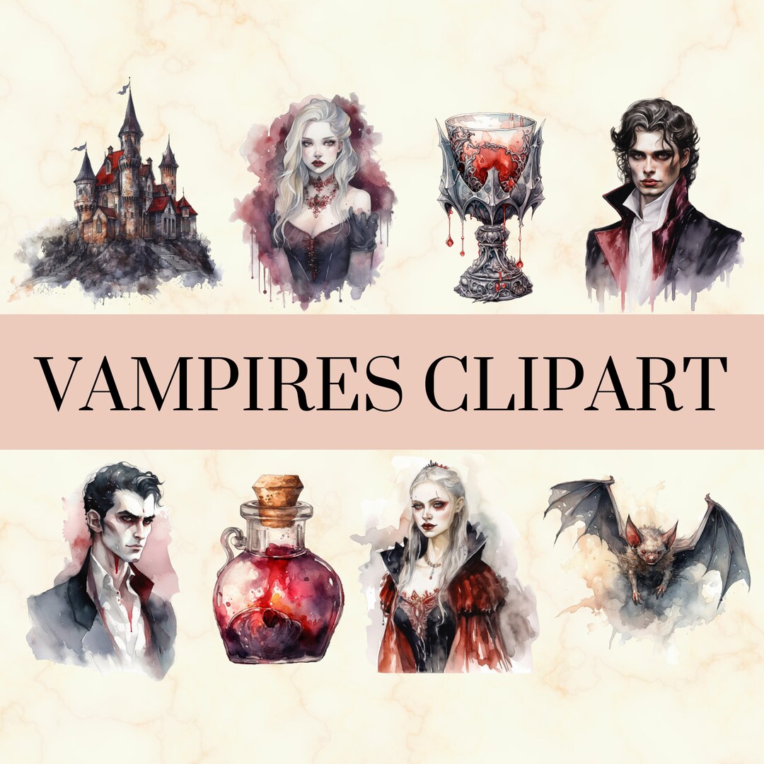 36 Vampires Watercolor Clipart - Pretty Dark Gothic PNG Set, Black Red ...