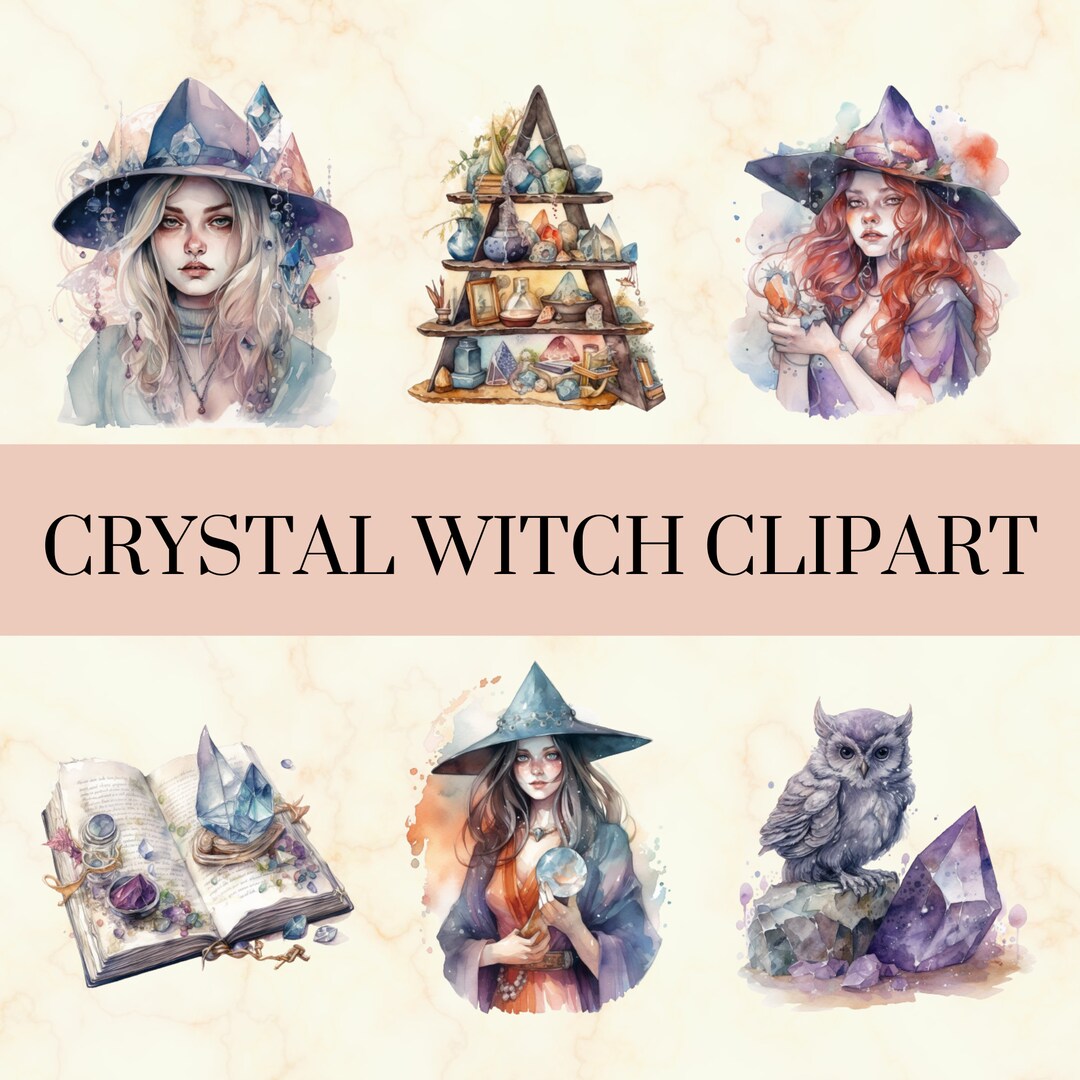 45 PNG Watercolor Crystal Witch Clipart - Colorful Witchy PNG Set ...