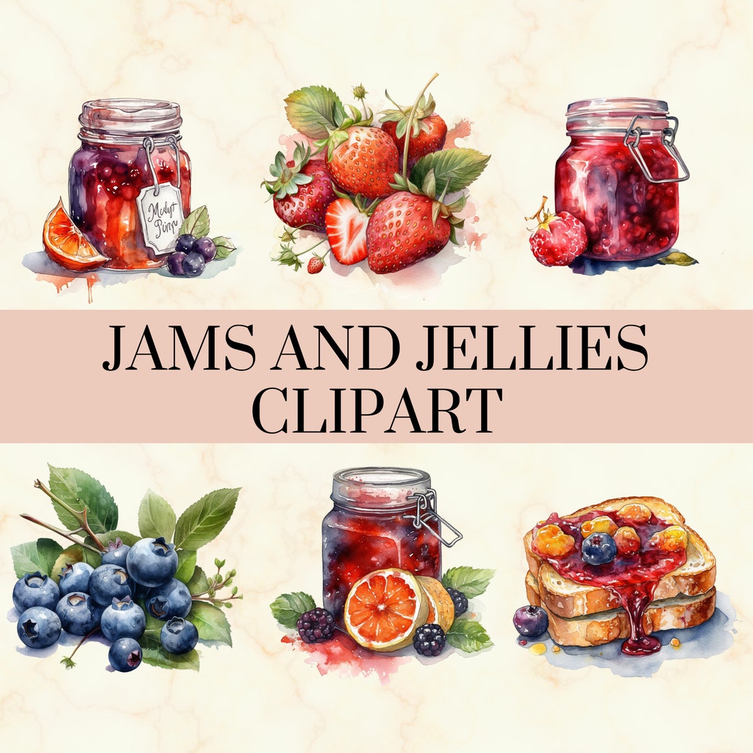 24 Jams and Jellies Watercolor Clipart - Pretty Fruit PNG Set, Summer ...