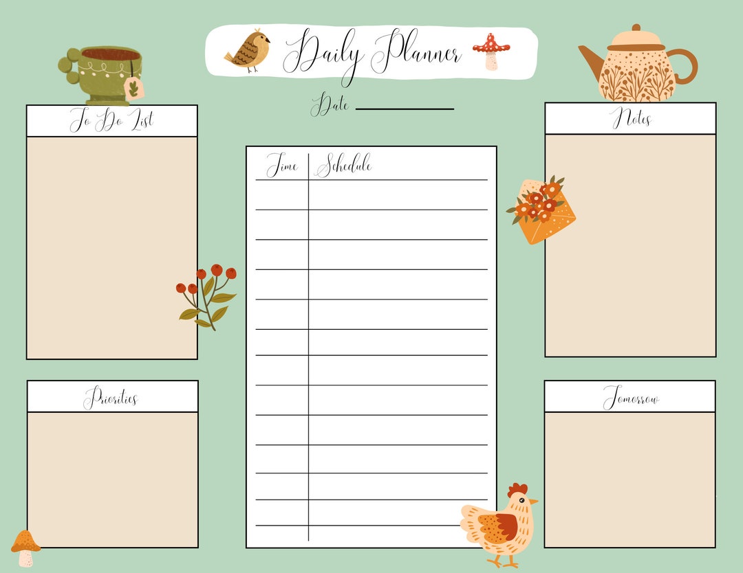 Sweet Cottagecore Open Printable Daily Planner, Digital Download ...