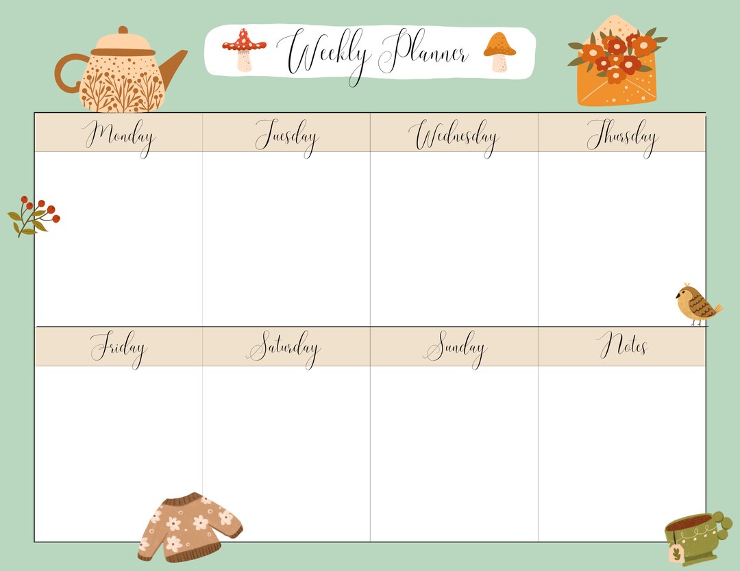 Sweet Cottagecore Open Printable Weekly Planner, Digital Download ...