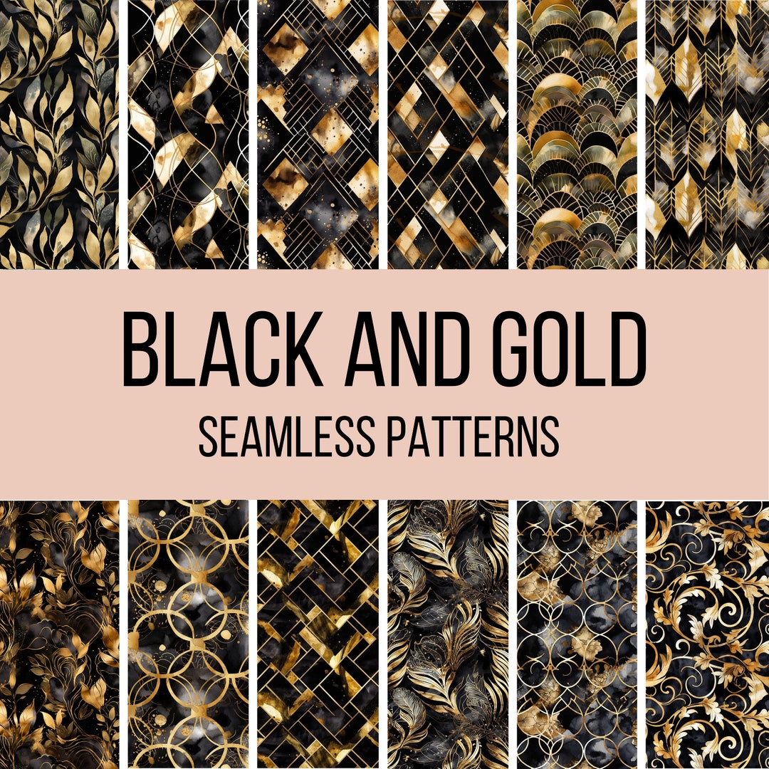 Black and Gold Seamless Digital Paper - Seamless Fancy Royal Watercolor ...