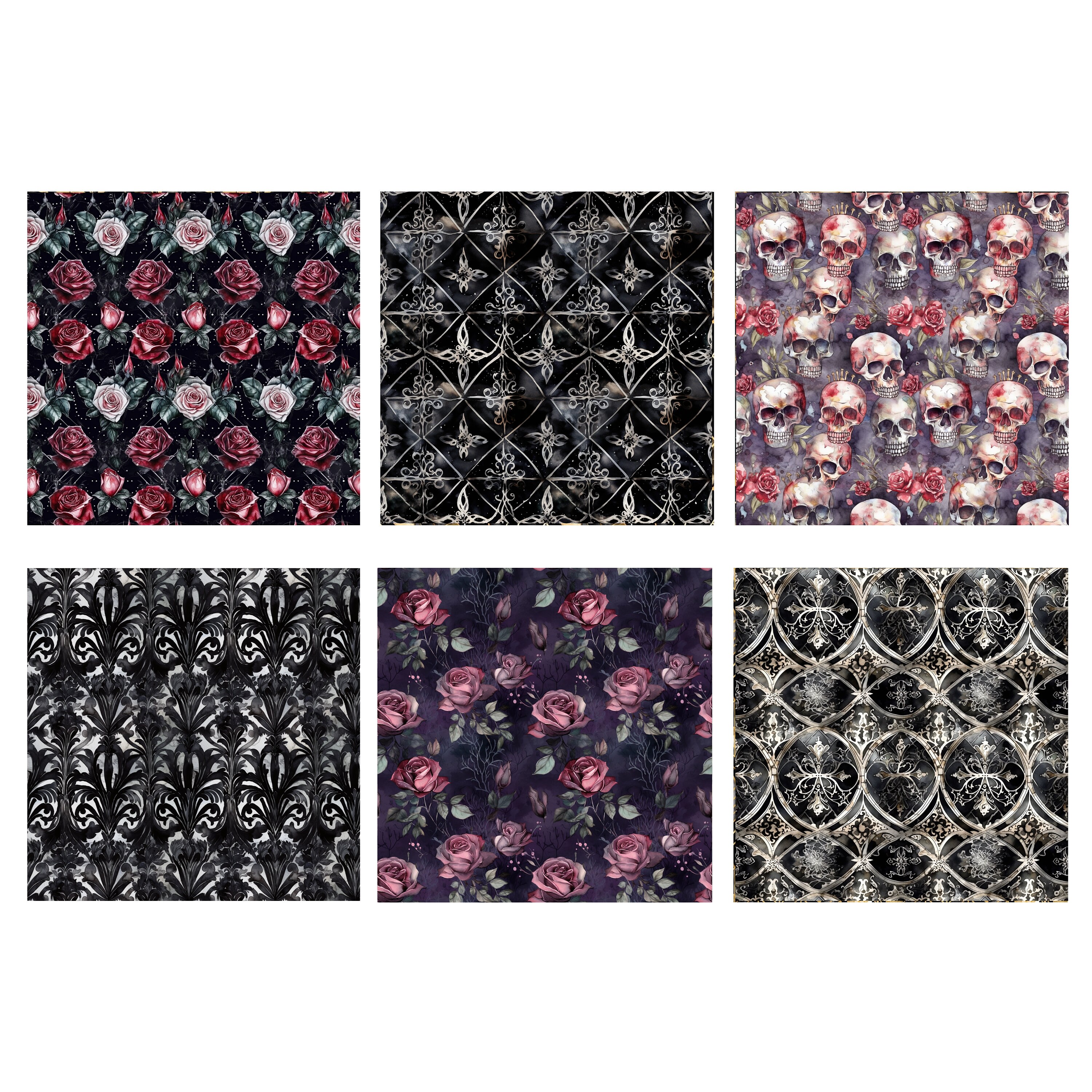 Dark Gothic Seamless Digital Paper - Gothic Skulls and Roses Watercolor ...